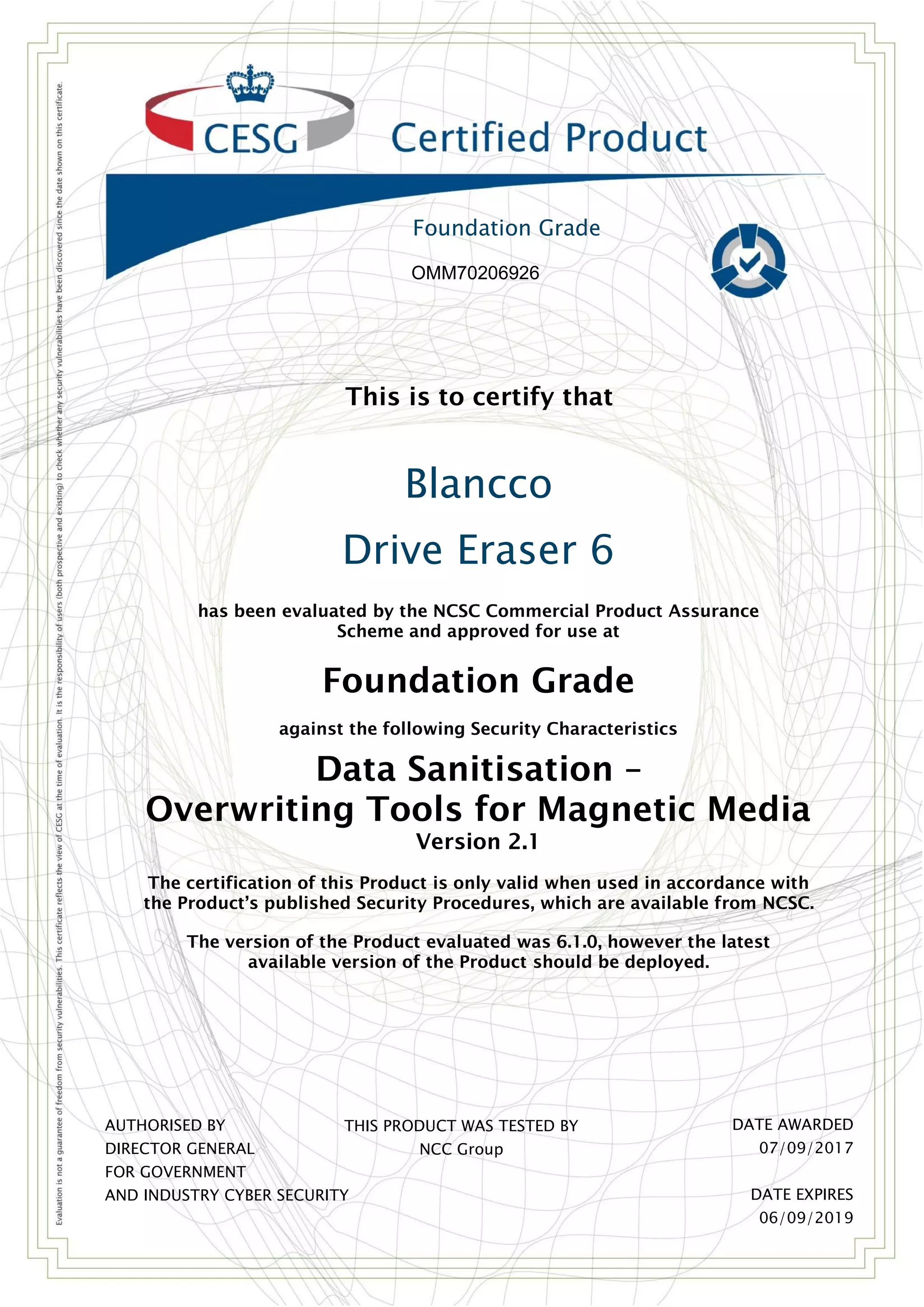 Blancco drive eraser 6 certificate | PDF
