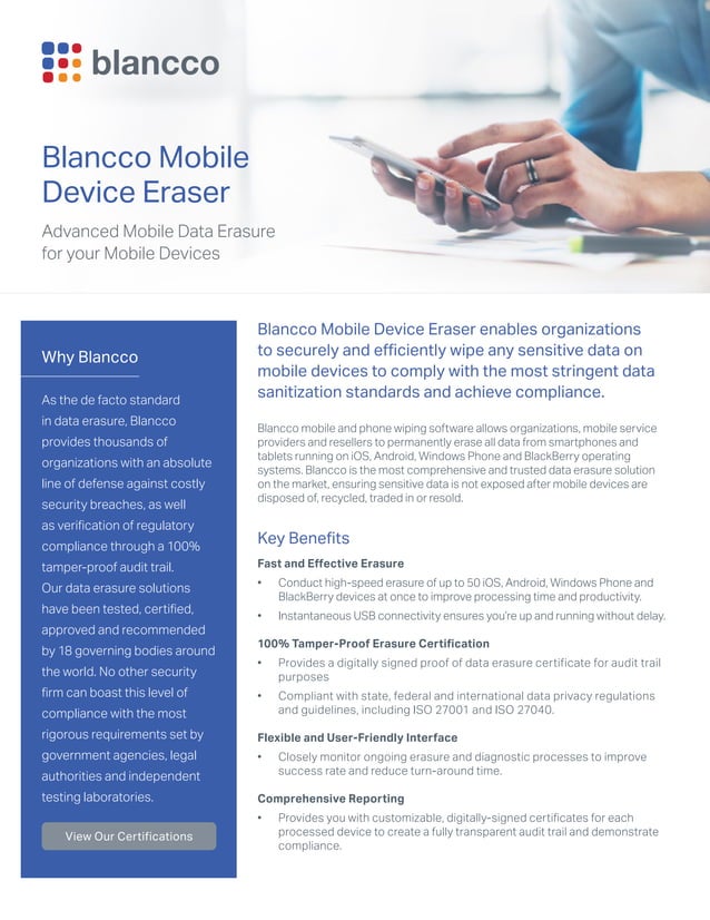 Blancco Mobile Device Eraser | PDF