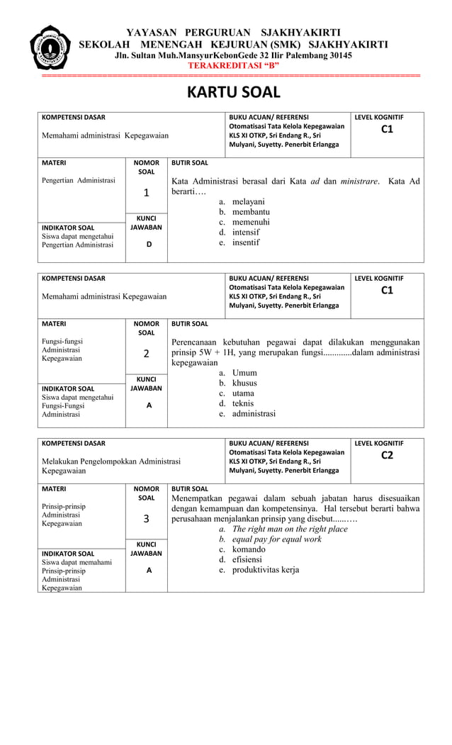 BLANGKO KARTU SOAL USP XII OTKP_OTK KEPEGAWAIAN | PDF