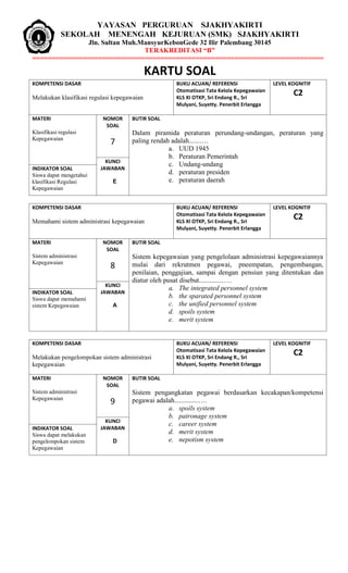 BLANGKO KARTU SOAL USP XII OTKP_OTK KEPEGAWAIAN | PDF