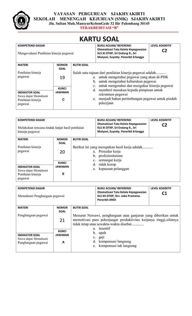 BLANGKO KARTU SOAL USP XII OTKP_OTK KEPEGAWAIAN | PDF