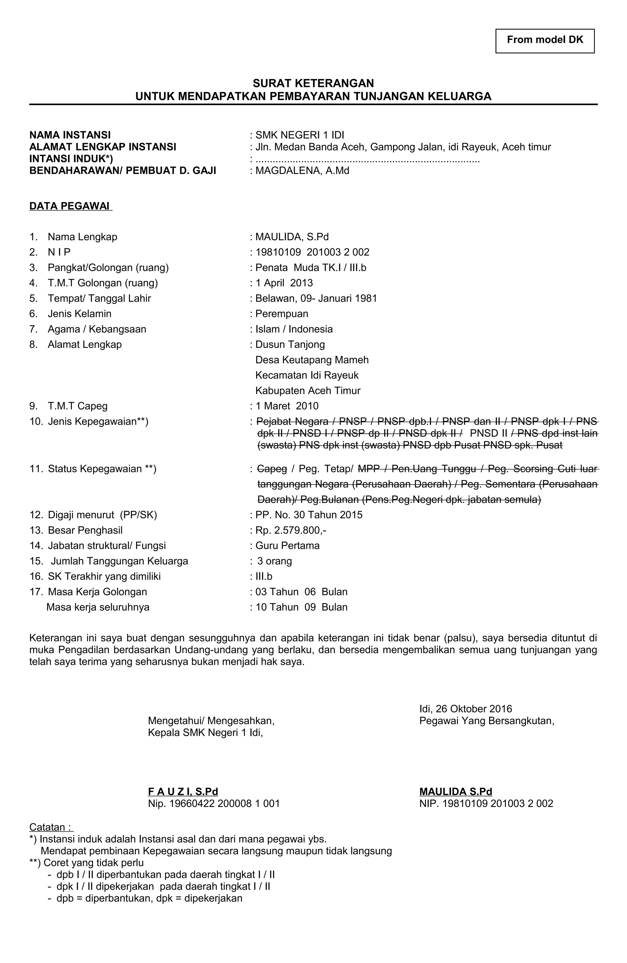 contoh pengisian Blangko kp4 | DOC