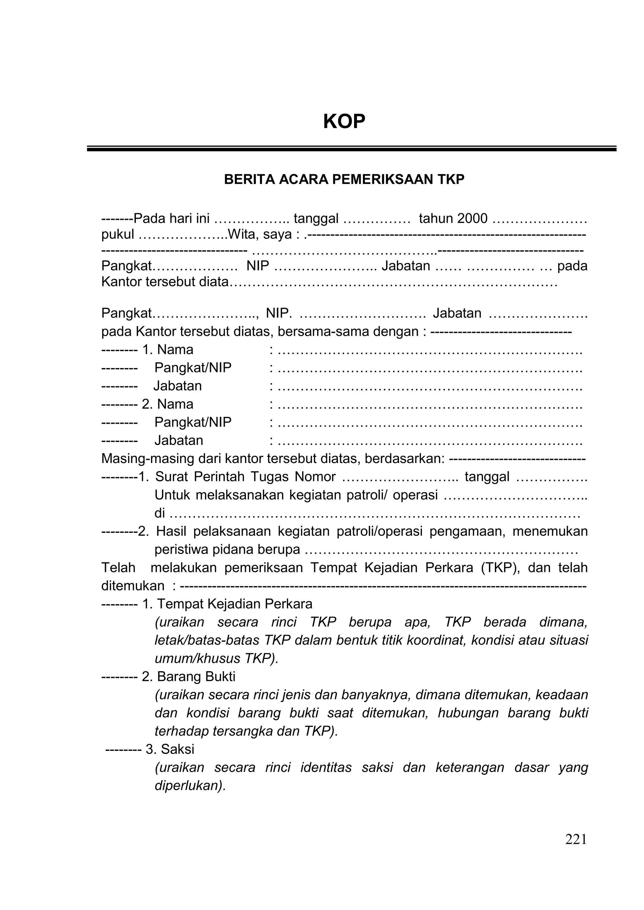 Blangko praktek administrasi tkp | PDF