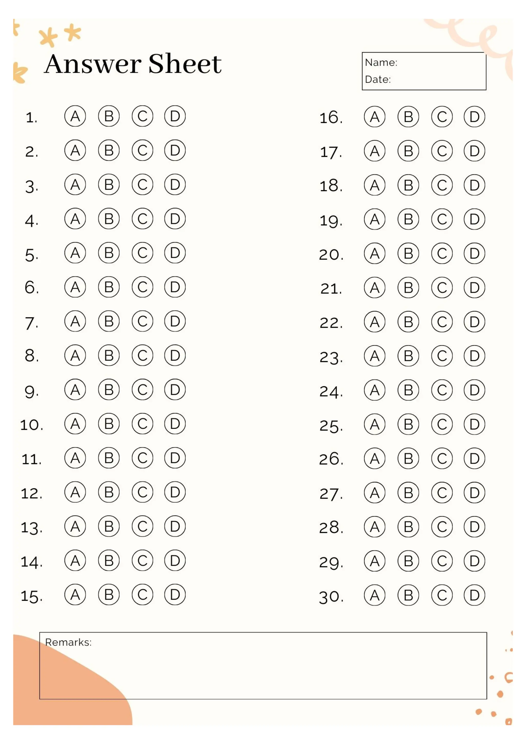Blank Answer Sheets Multiple Choice Quarterly | PDF | Education