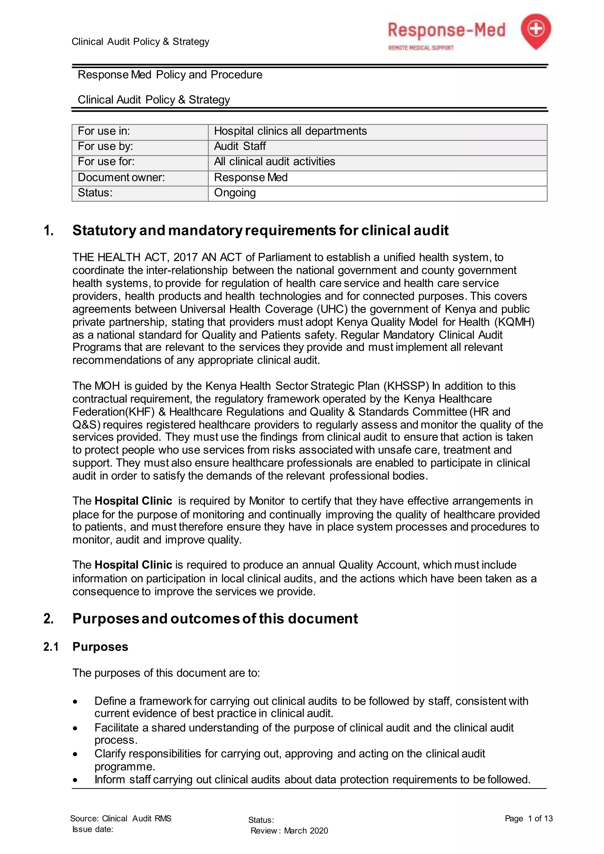 Blank clinical audit report template | DOCX