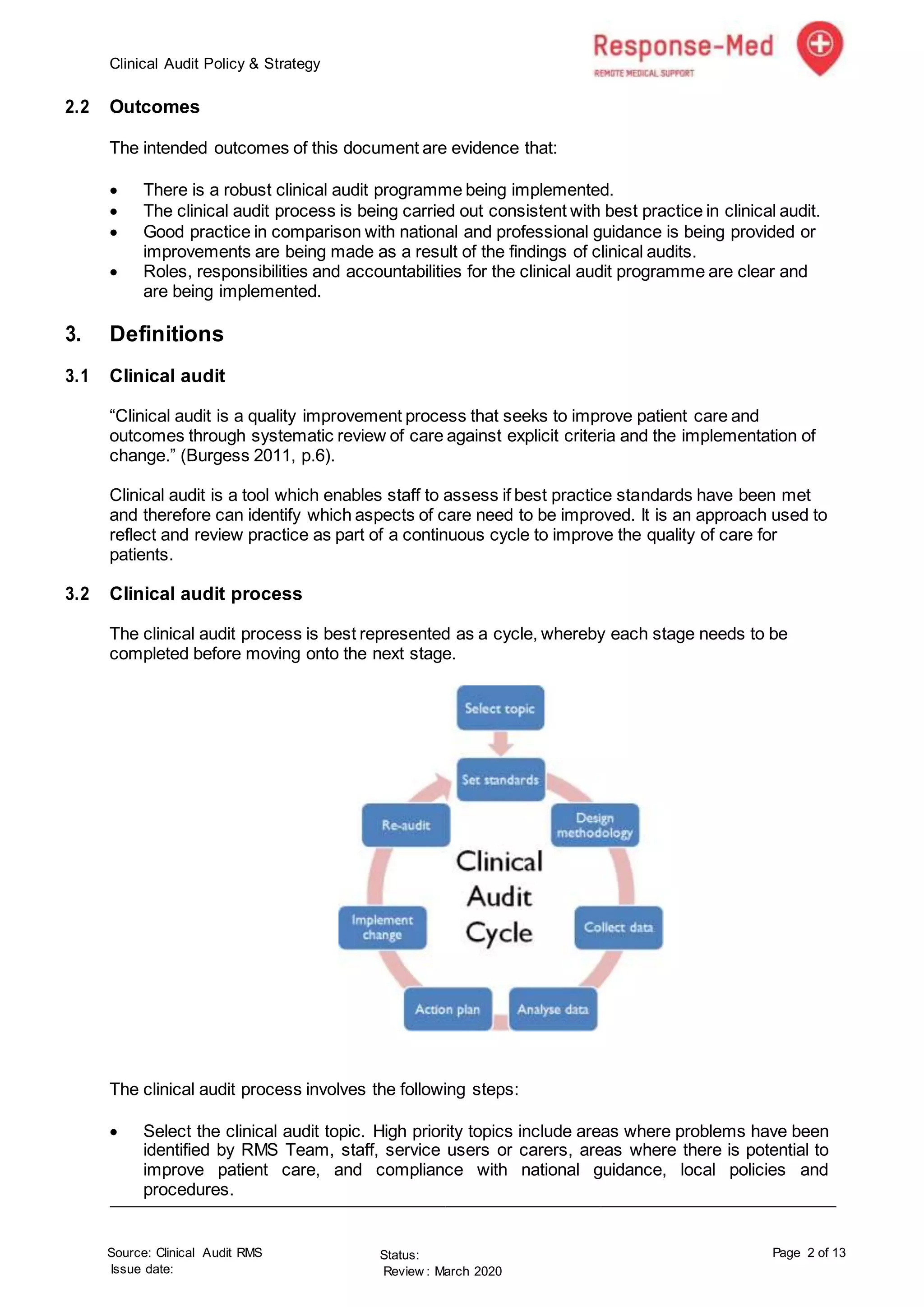 Blank clinical audit report template | DOCX