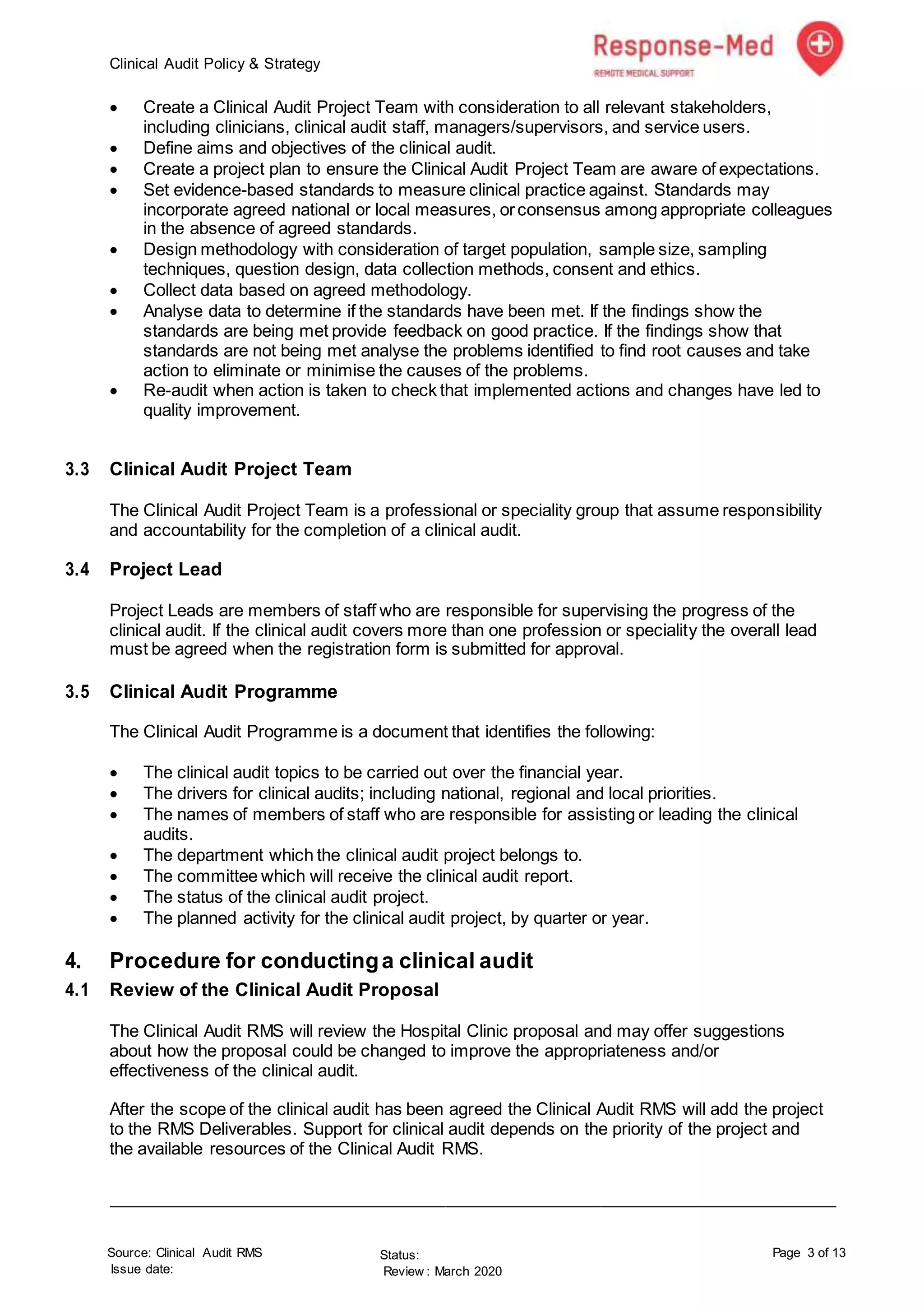Blank clinical audit report template | DOCX