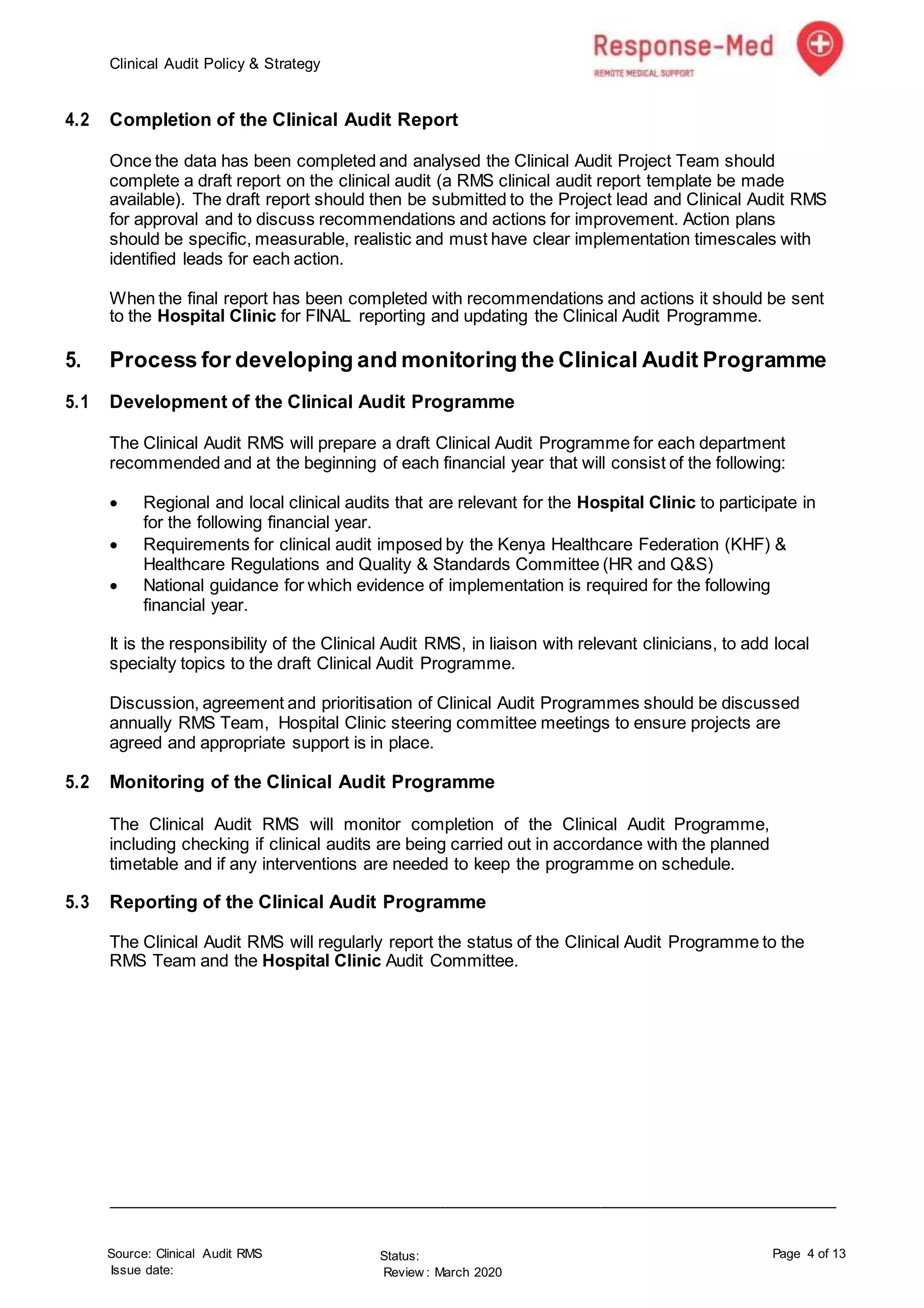 Blank clinical audit report template | DOCX