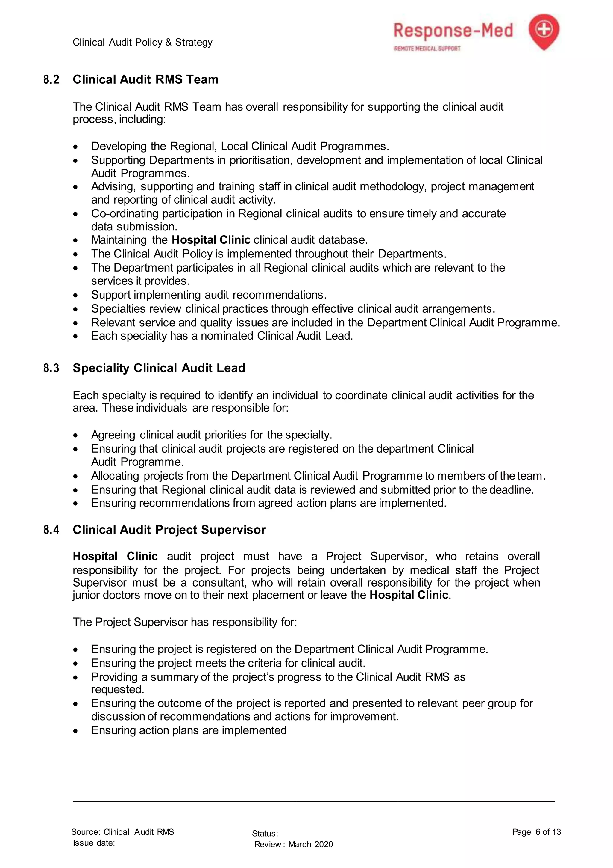 Blank clinical audit report template | DOCX
