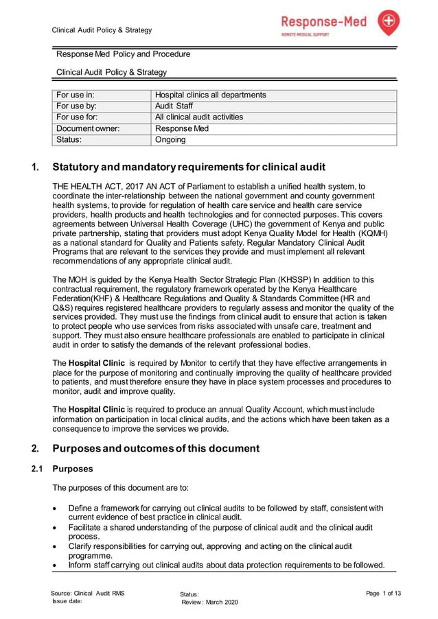 Blank clinical audit report template | DOCX | Healthcare Industry ...