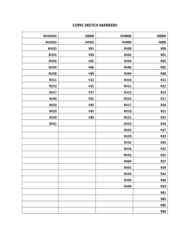 Blank color chart small page style | PDF