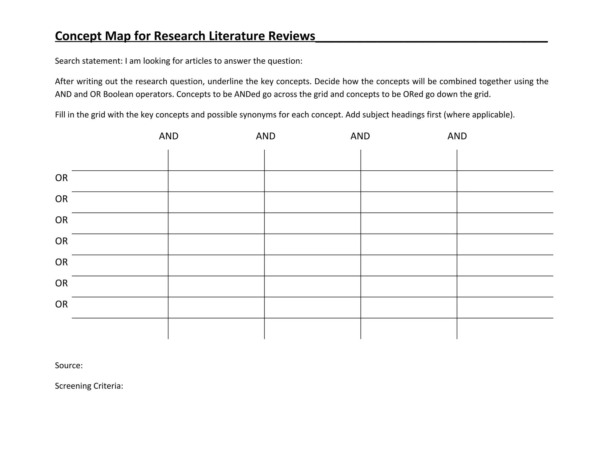 Search Strategy Worksheet | DOC