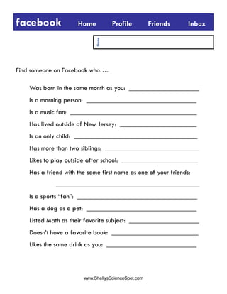 Blank Facebook Activity Page | PDF