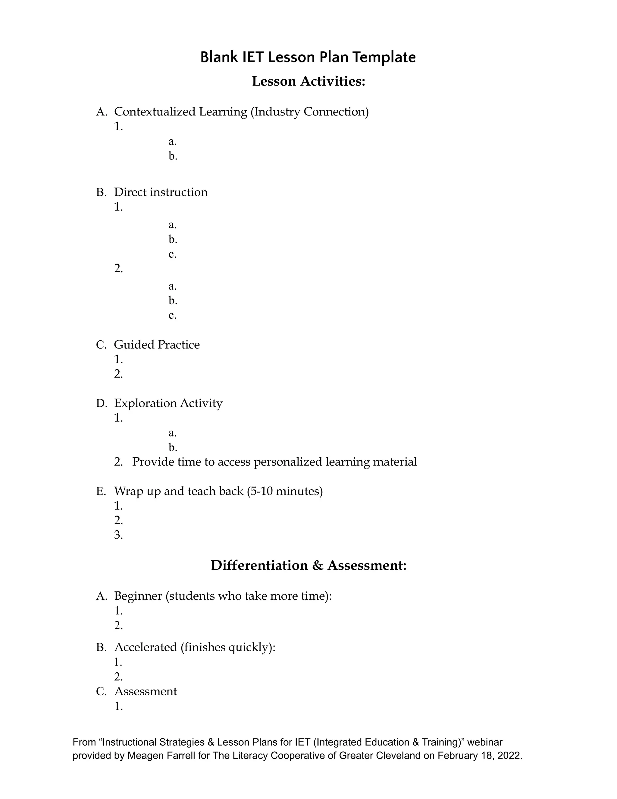 Blank IET Lesson Plan Template | PDF
