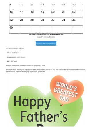 Blank June 2019 Calendar Printable | PDF