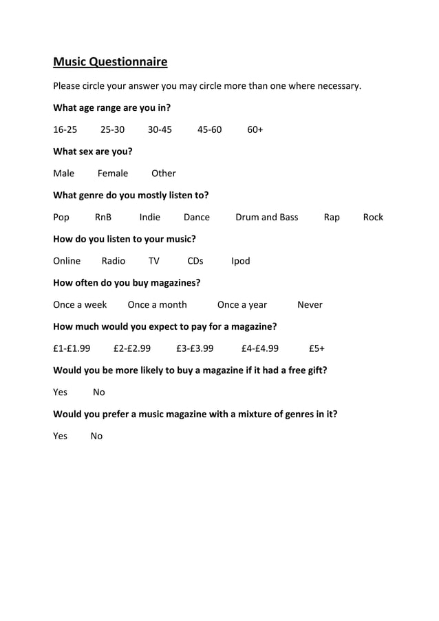 Blank music questionnaire | DOCX