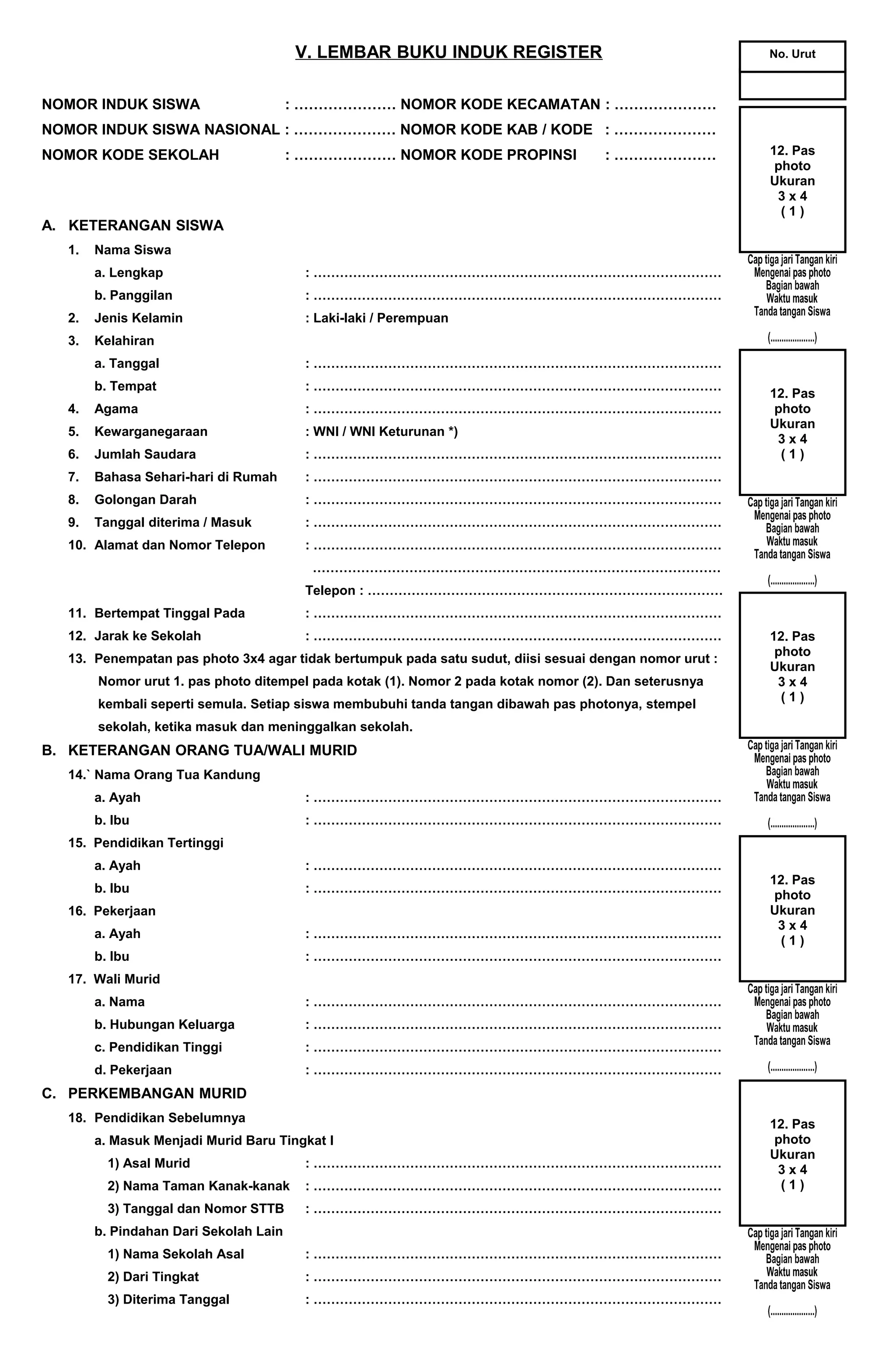 Blanko buku induk sd | DOC