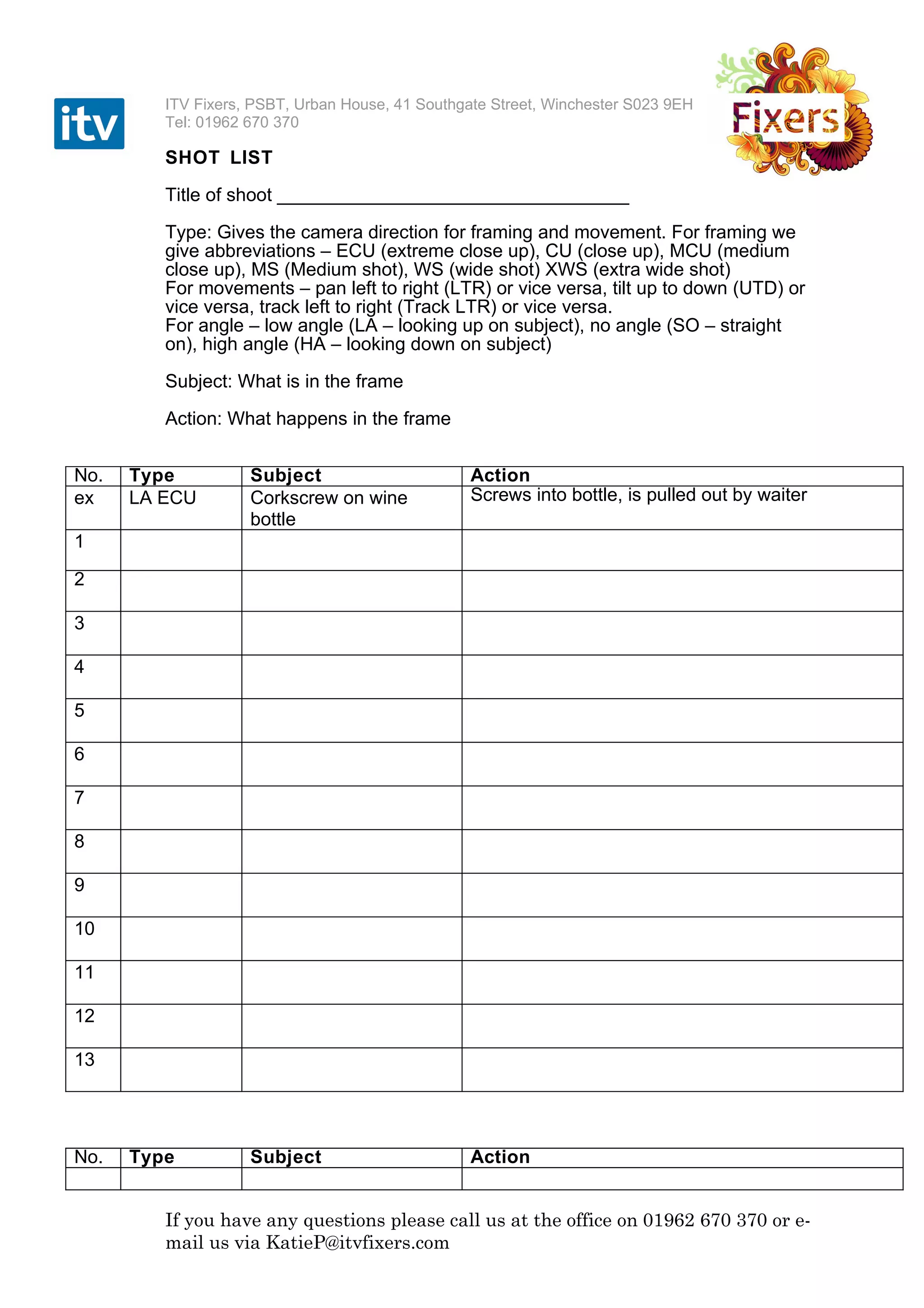 Blank shot list[1] | PDF