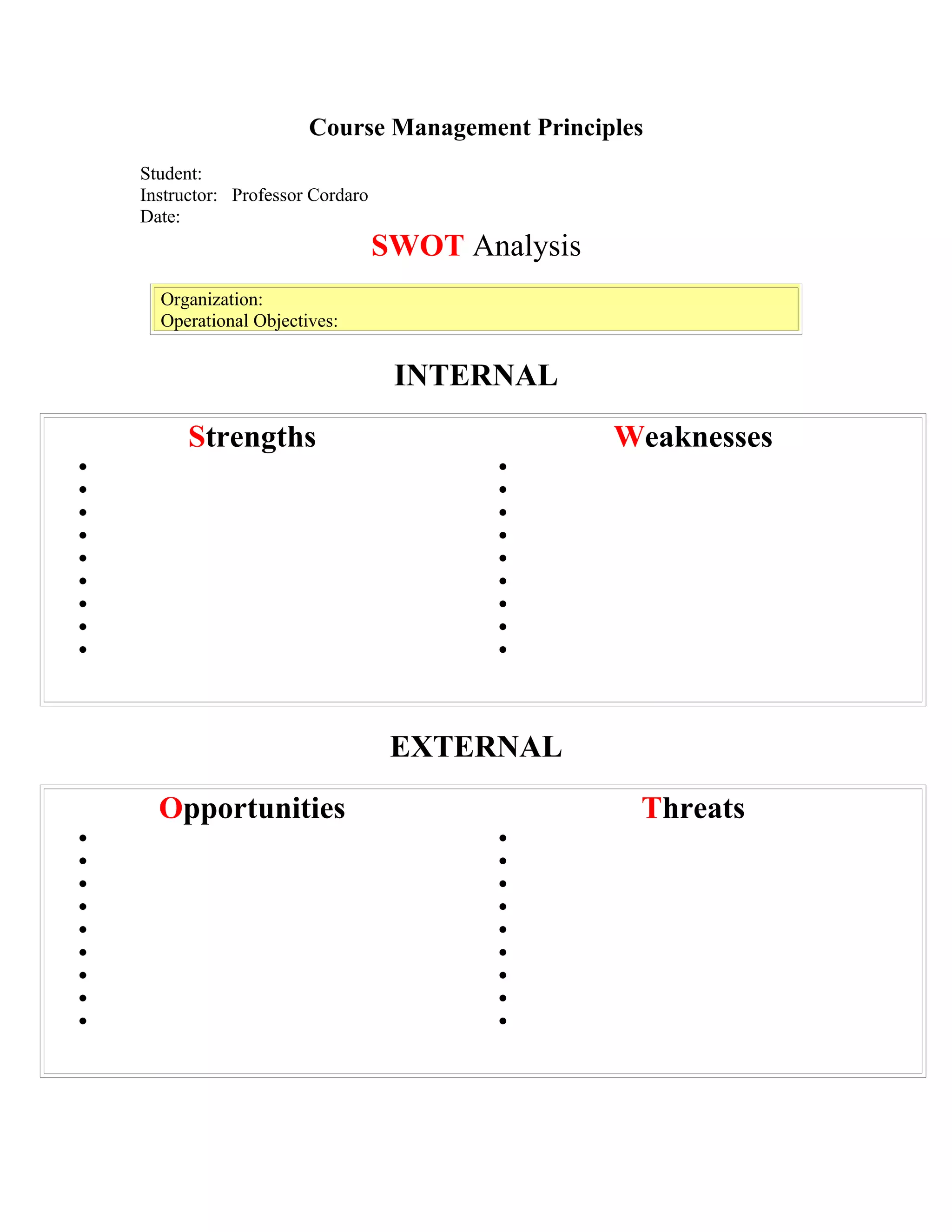 Blank swot form | DOC