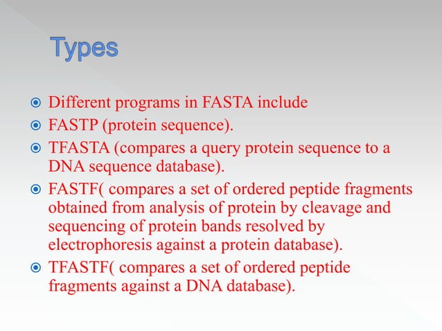 Blast and fasta | PPTX | Databases | Computer Software and Applications
