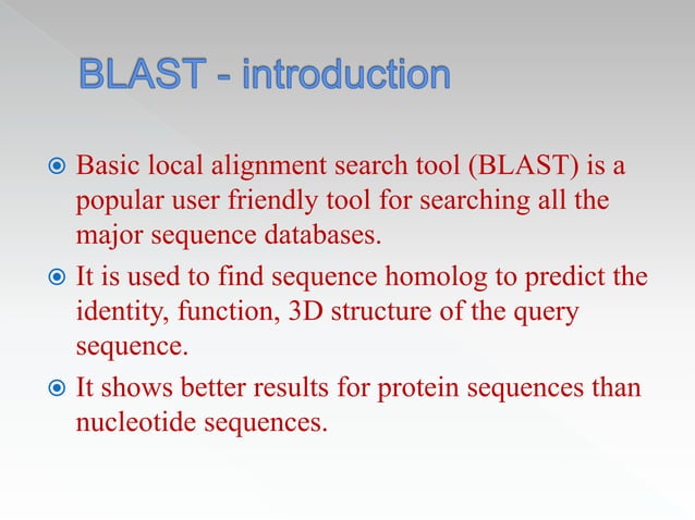 Blast and fasta | PPTX | Databases | Computer Software and Applications