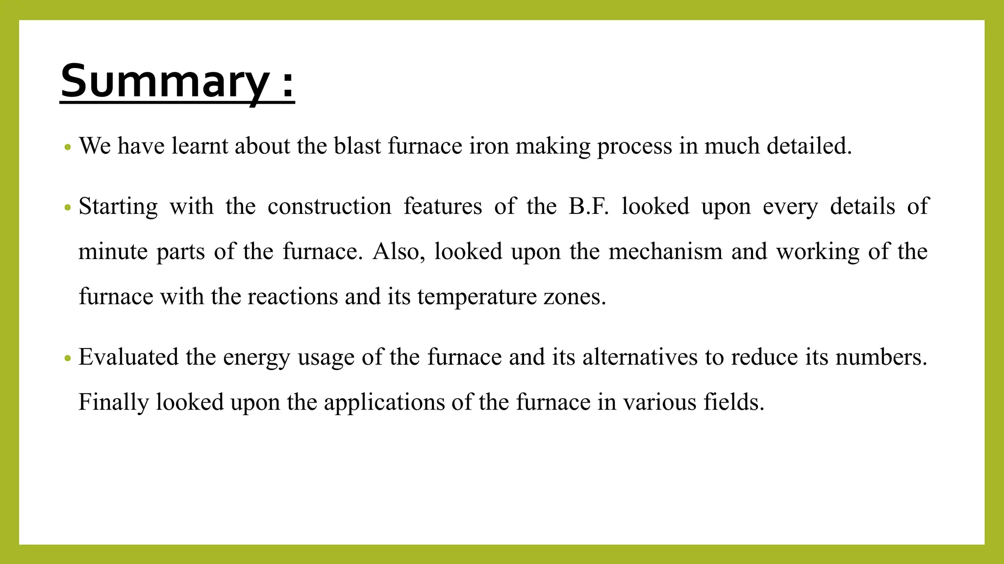 Blast Furnace Iron Making Process with Construction and Chemical ...