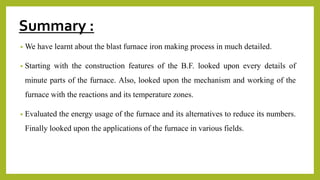 Blast Furnace Iron Making Process with Construction and Chemical ...
