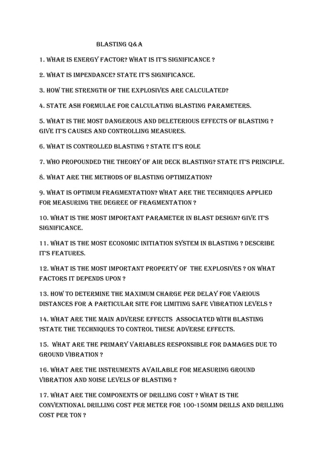 Blasting questions | DOCX