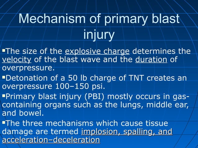 Blast injuries | PPT | Death, Injury, or Military Conflict | Sensitive ...