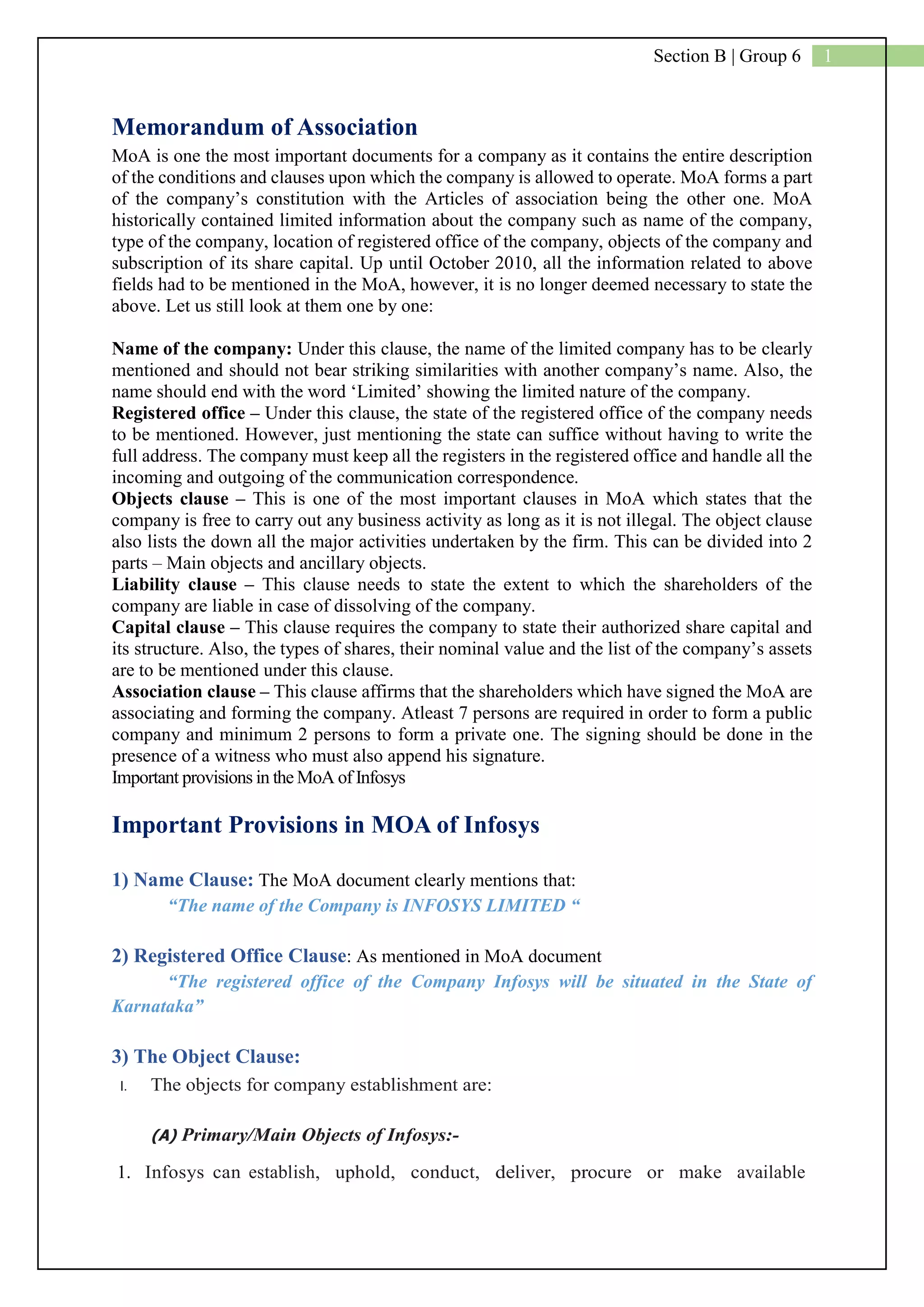 MoA Analysis of Infosys | PDF