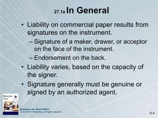 Chapter 27:Liability of Parties to Negotiable Instruments | PPTX