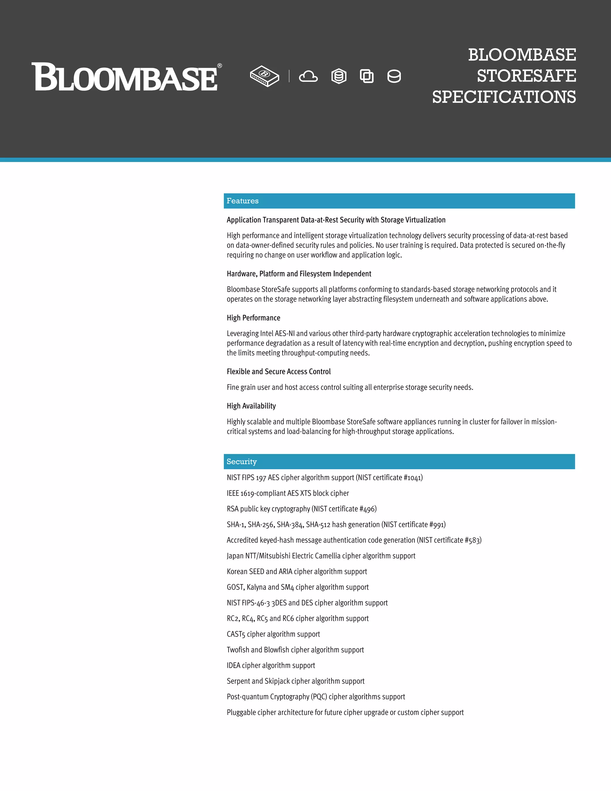 Bloombase StoreSafe Specifications | PDF | Data Storage and Warehousing | Computing