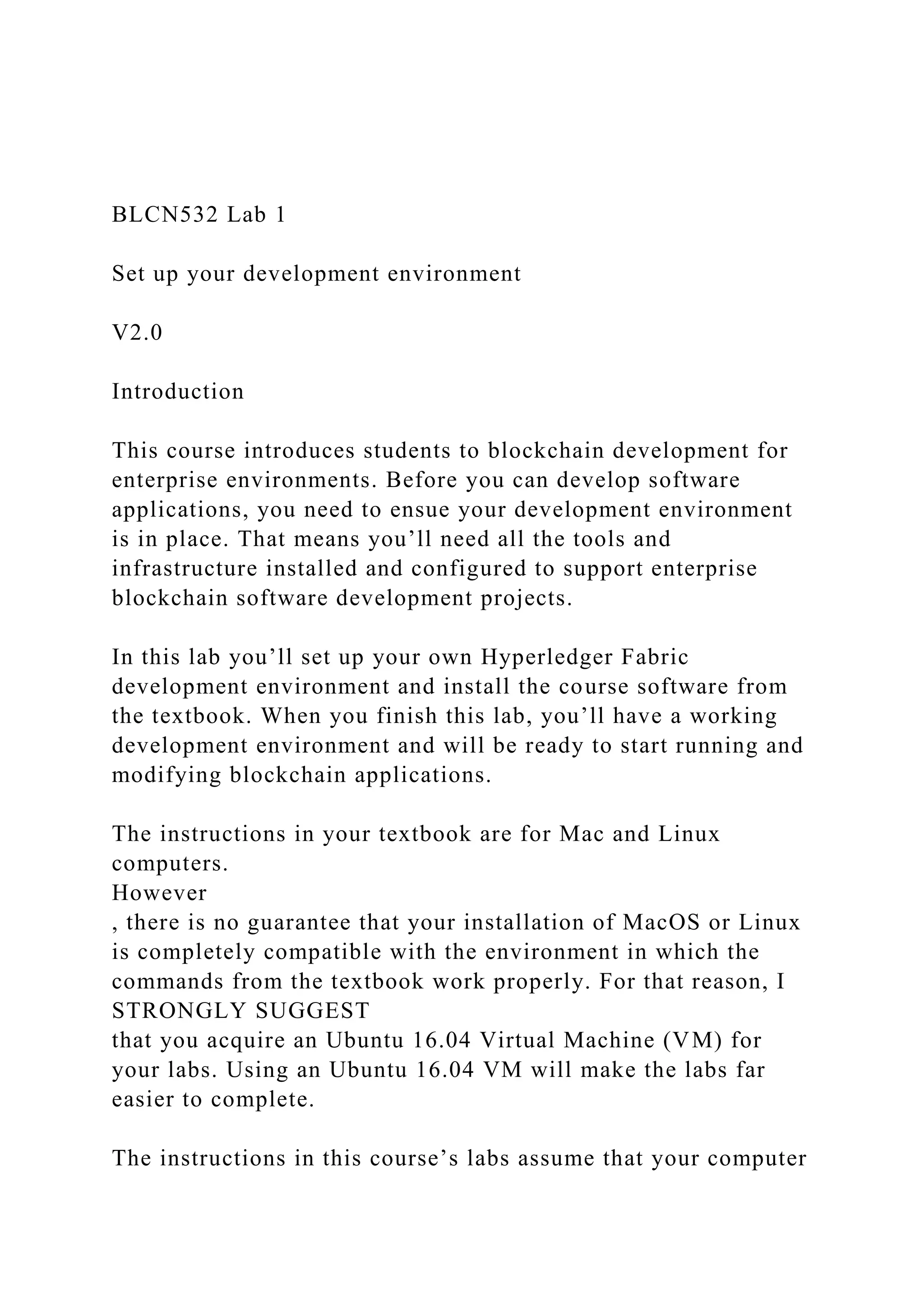 BLCN532 Lab 1Set up your development environmentV2.0.docx