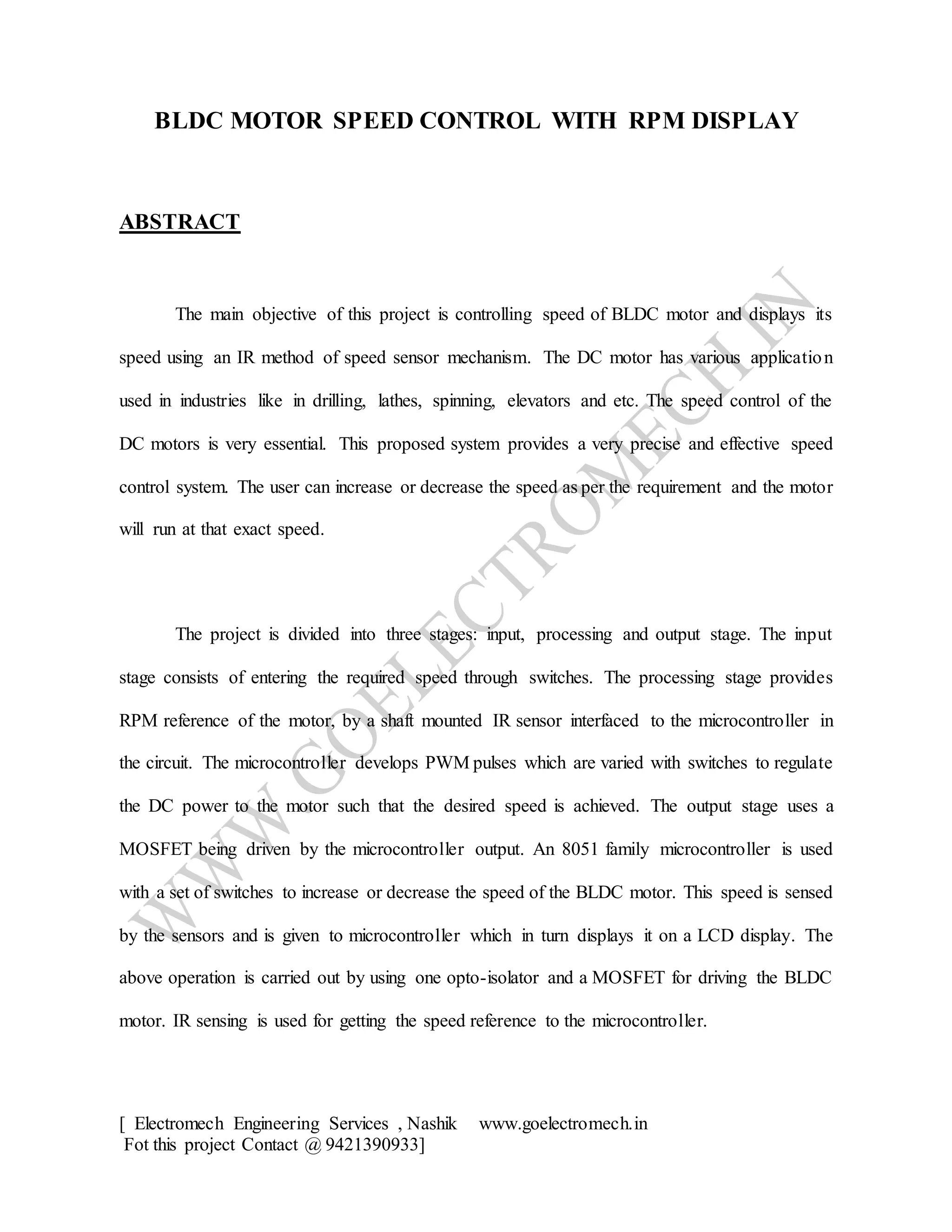 Bldc motor speed control with rpm display | DOCX