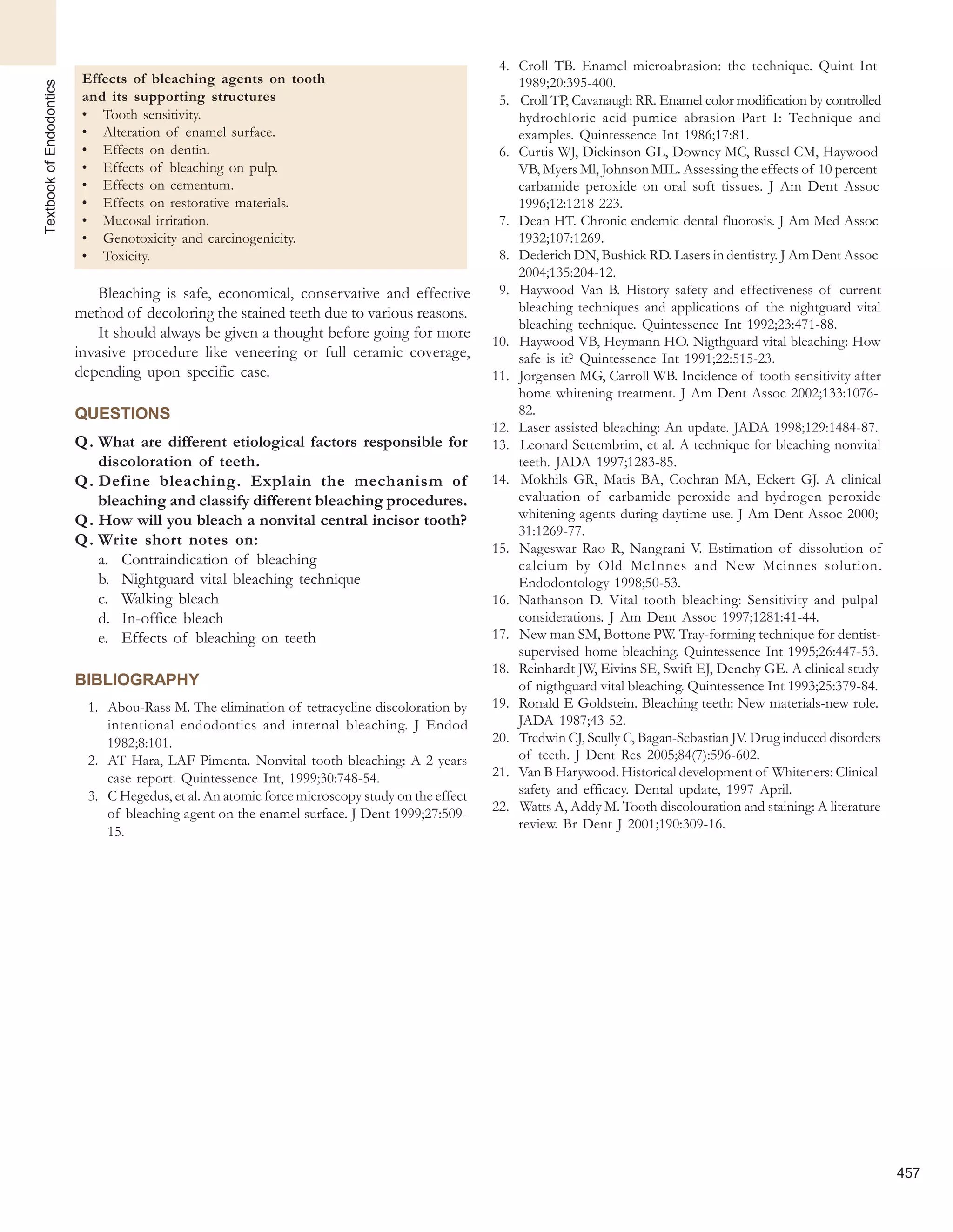 Bleaching of tooth endodontics best pdf | PDF