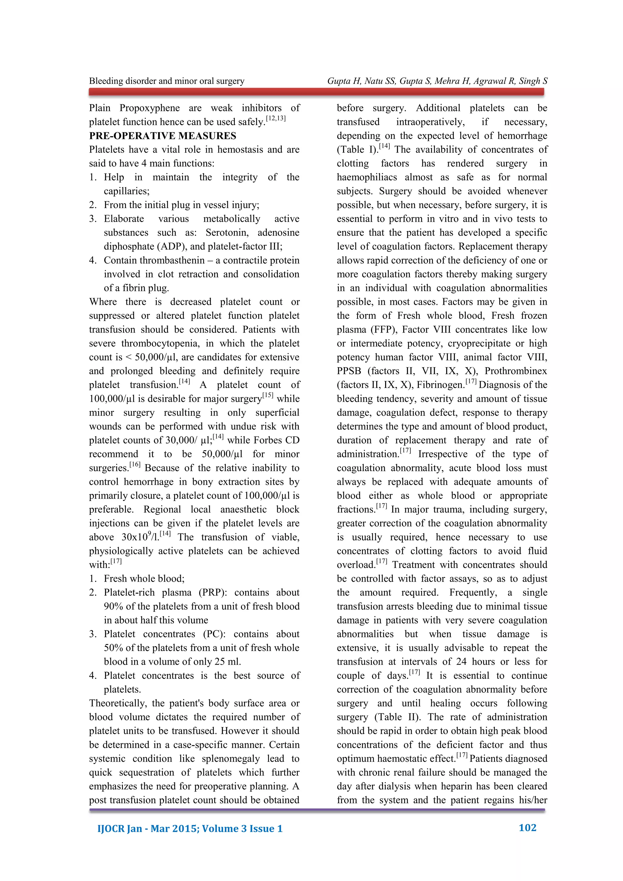 Bleeding disorder and minor oral surgery a review | PDF