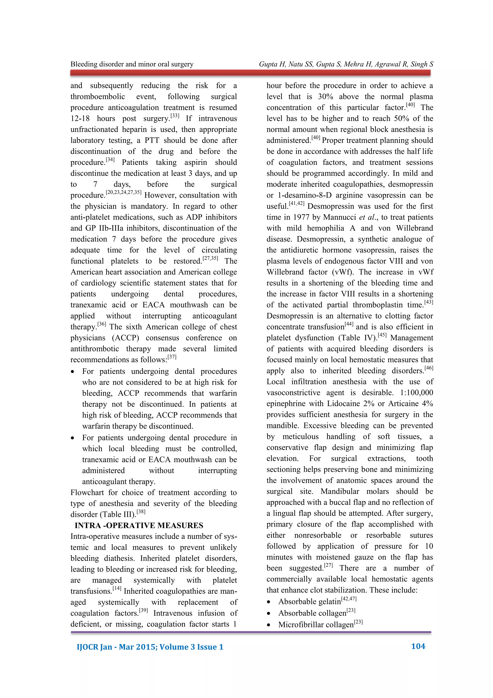 Bleeding disorder and minor oral surgery a review | PDF