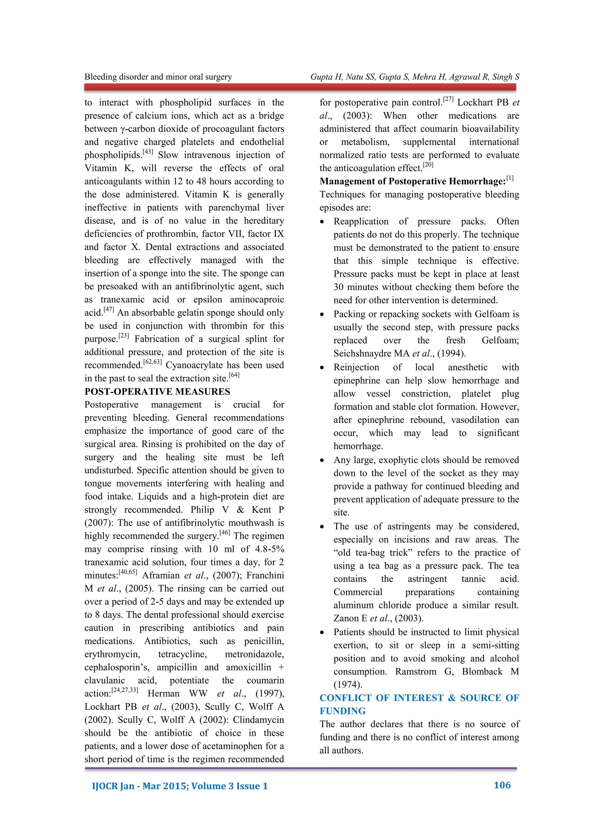 Bleeding disorder and minor oral surgery a review | PDF