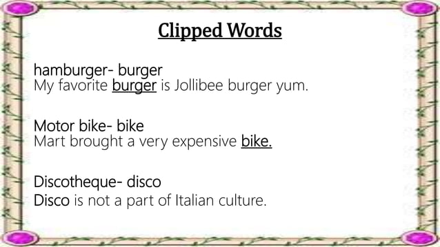 Blended and clipped words | PPTX | Food & Drink