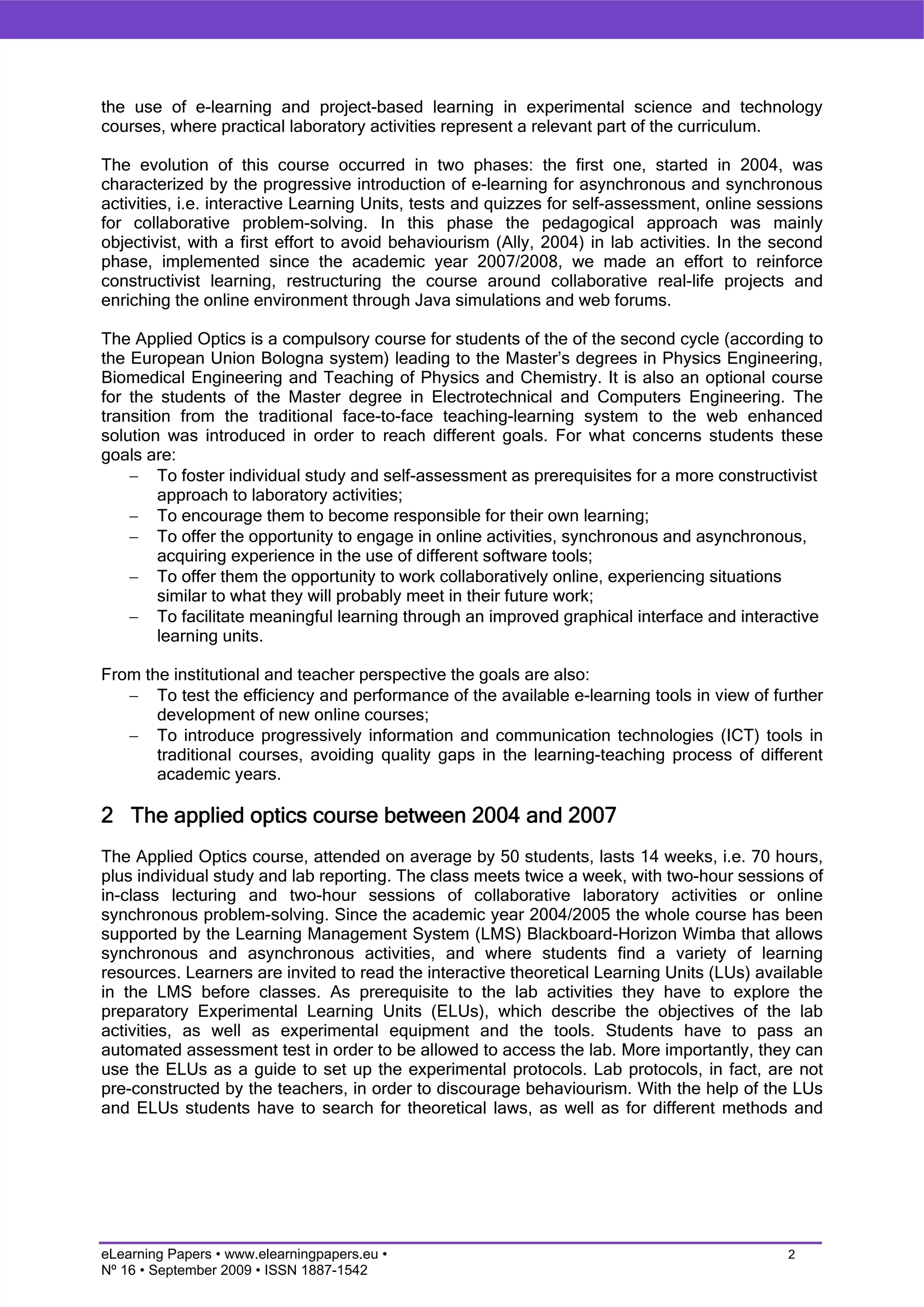 Blended-learning in Science and Technology. A Collaborative Project-Based Course in Experimental ...