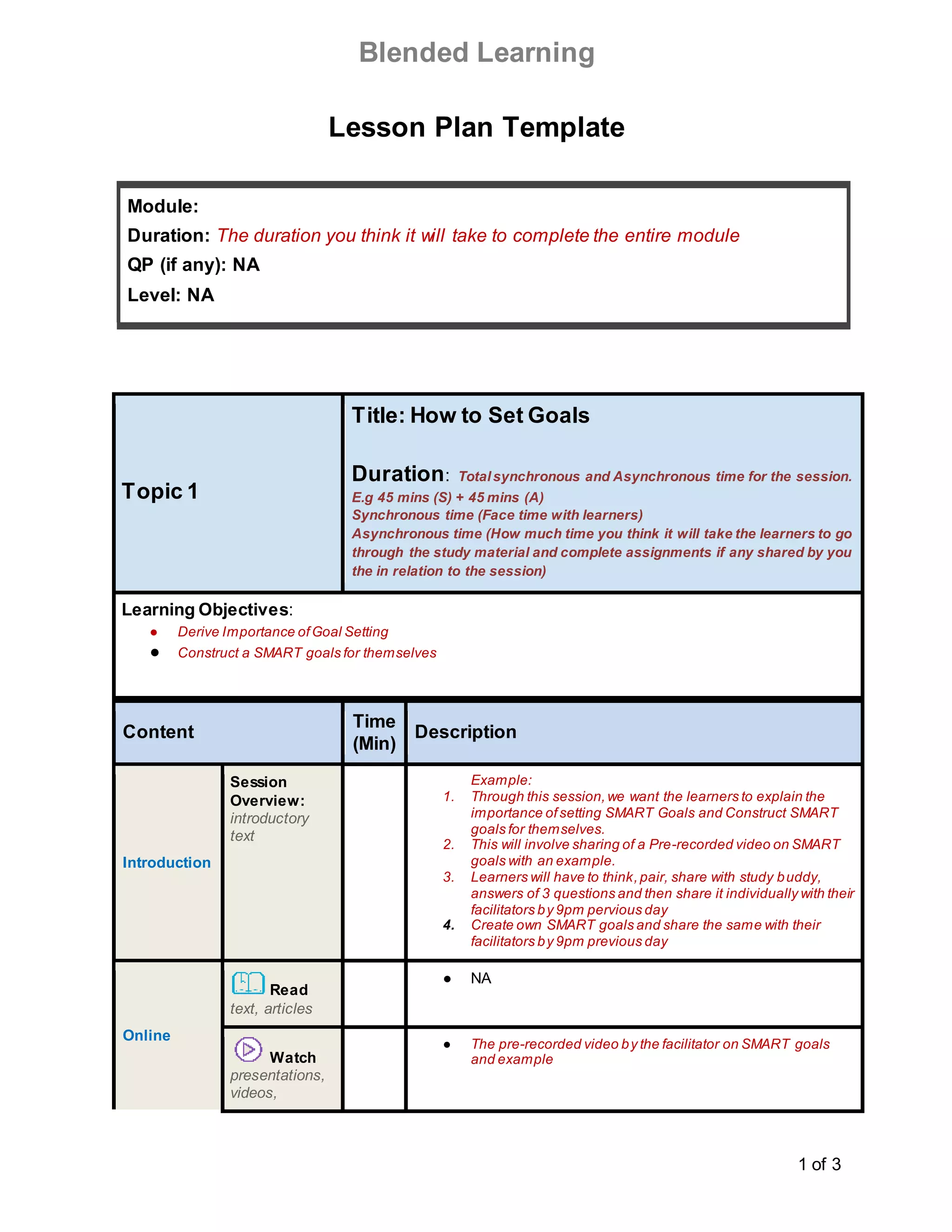 Blended learning lesson plan template 1 | DOCX