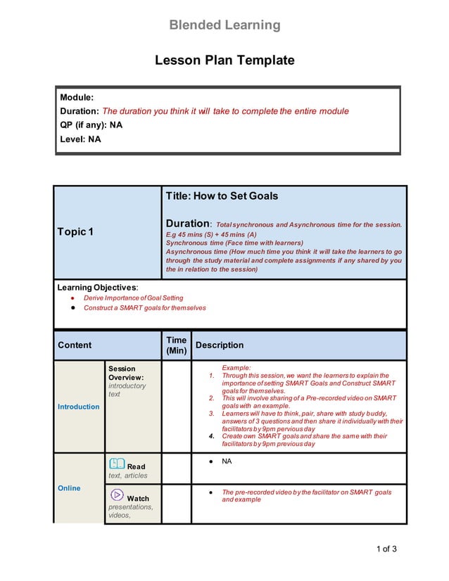Blended learning lesson plan template 1 | DOCX