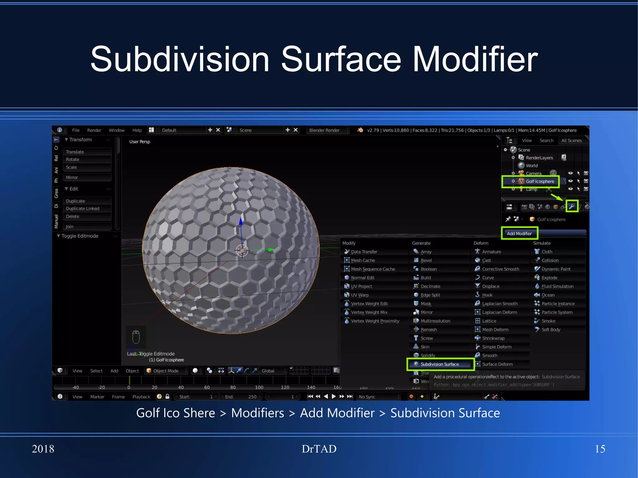 Drtad Blender Software Example 4a Modeling Based On Spherical Primitives 3d Golf Ball