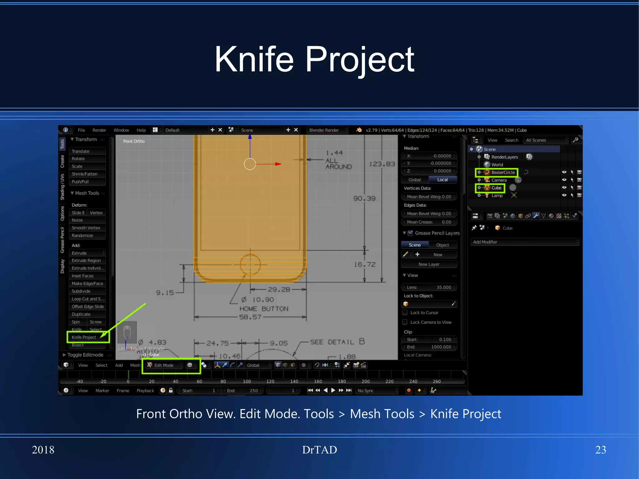 DrTAD Blender software. Example 5. Modeling based on schematics drawings (Apple IPhone 5 ...