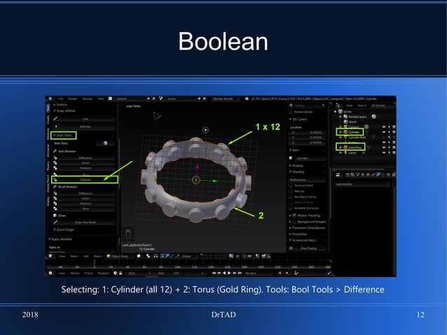 Drtad Blender Software Example 6b 3d Modeling Of Gold Ring Boolean Array Circular Modifier