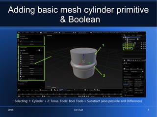 DrTAD Blender software. Example 6b. 3D Modeling of Gold Ring. Boolean. Array (Circular) Modifier ...