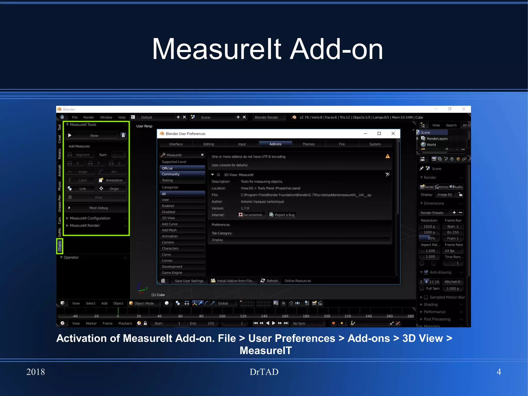 Drtad Blender Software Example 10 Technical Documentation With Measureit Dimensions 