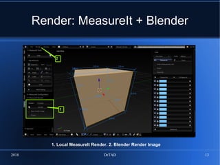 DrTAD Blender software. Example 10. Technical Documentation with MeasureIt. Dimensions ...