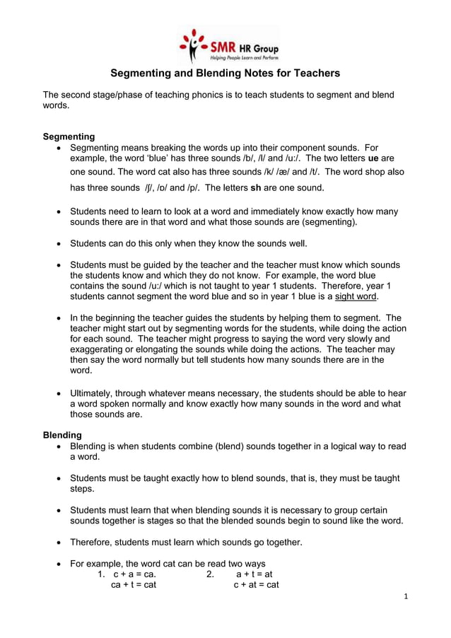 Blending and segmenting notes | PDF