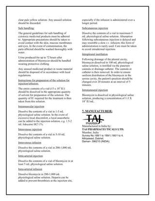 Bleomycin 15000 iu powder for solution for injection infusion smpc taj ...